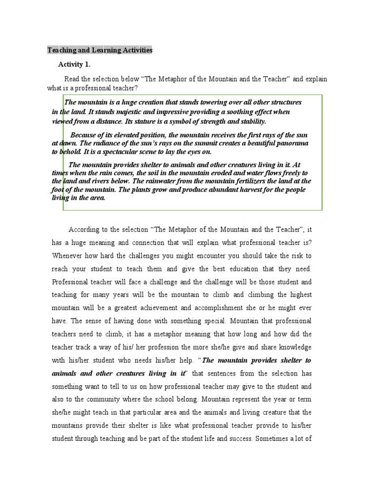 The Teacher as a Mountain Metaphor | PDF | Teachers | Test (Assessment)