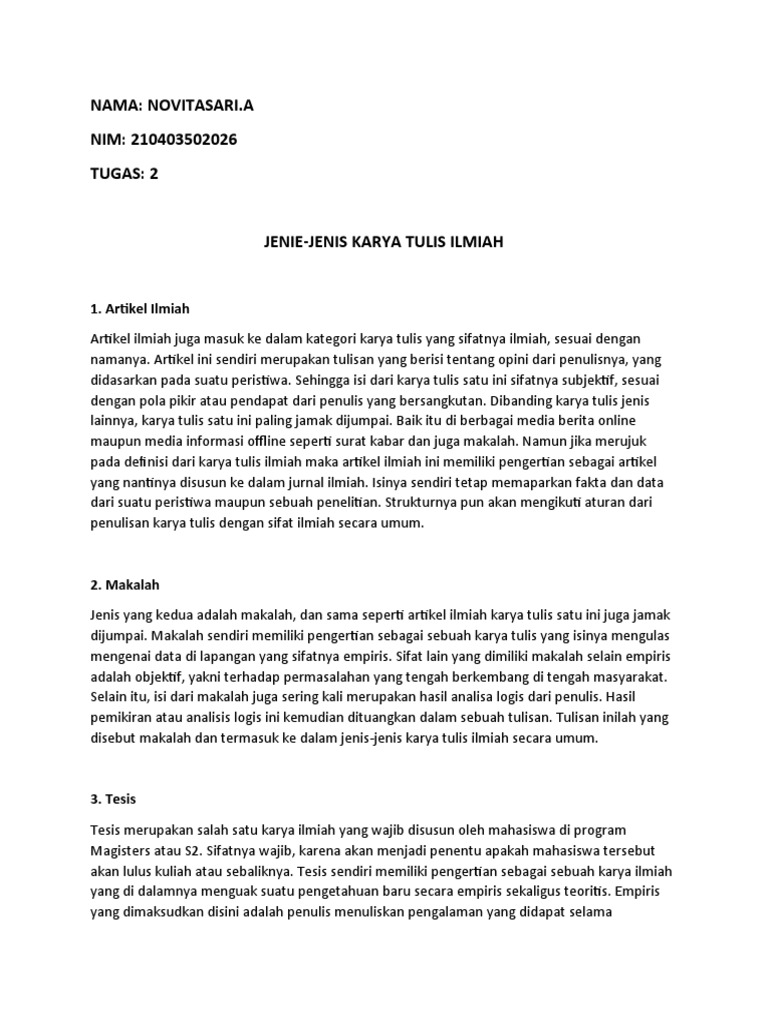 Jenis-Jenis Karya Tulis Ilmiah | PDF