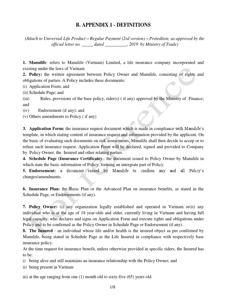 EN Appendix - Saving Plan (UL038) | PDF | Insurance | Hospital