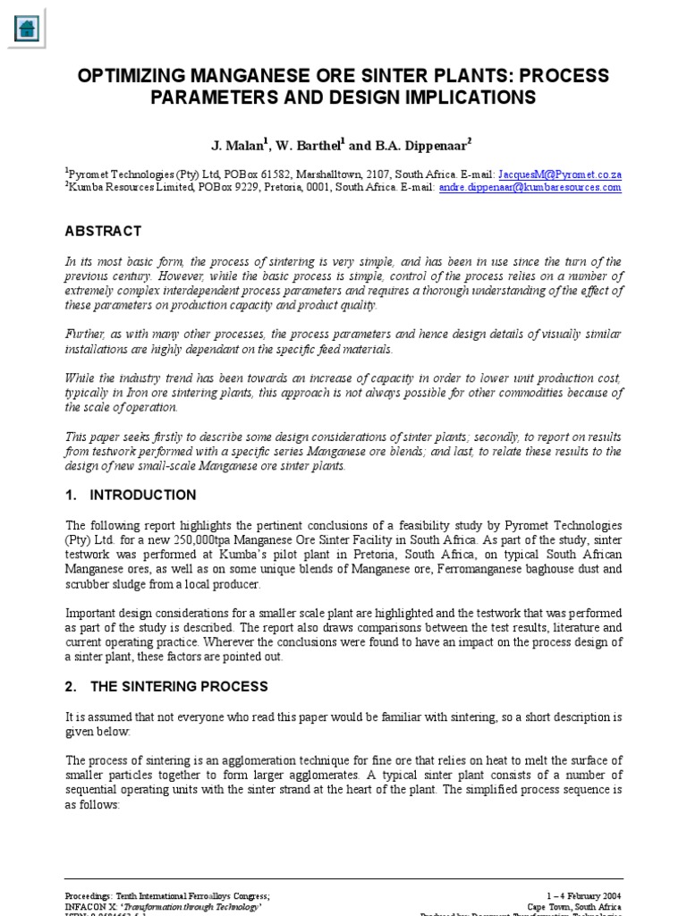 Optimizing Manganese Ore Sinter Plant | PDF | Sintering | Iron Ore