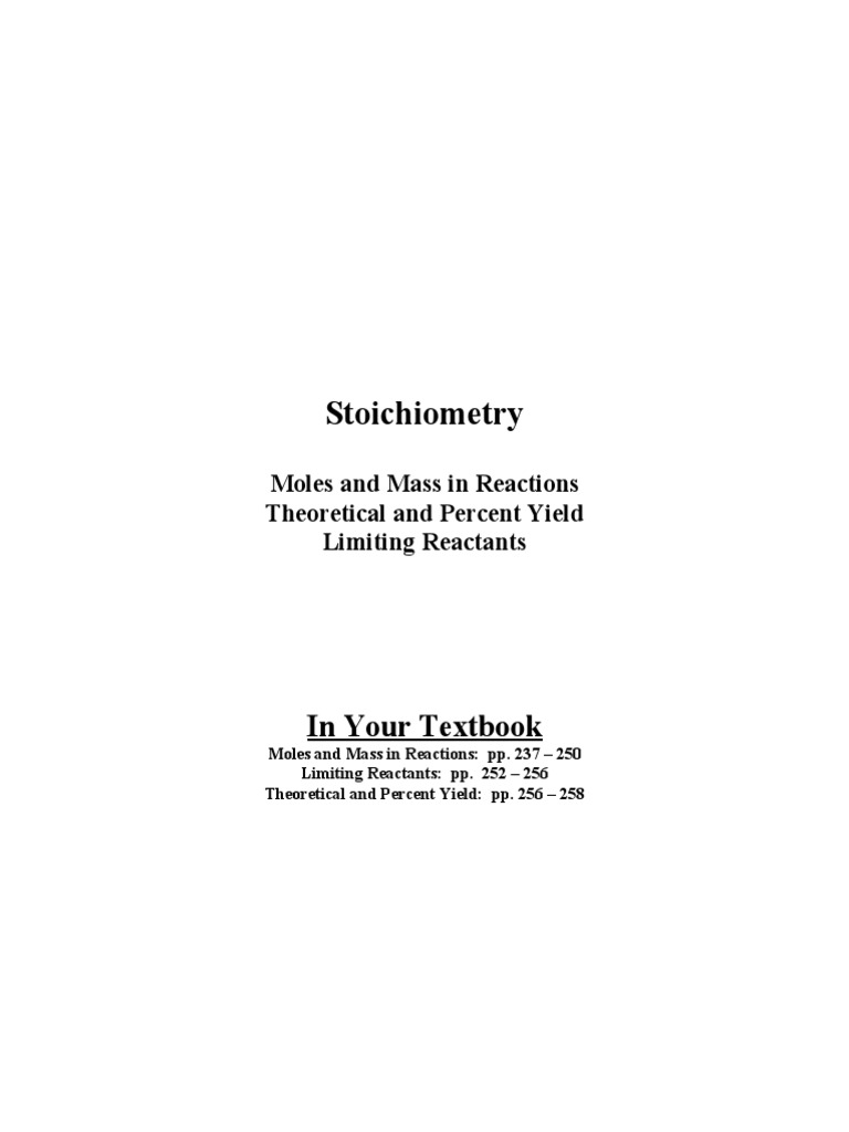 Stoichiometry: in Your Textbook | PDF | Stoichiometry | Mole (Unit)