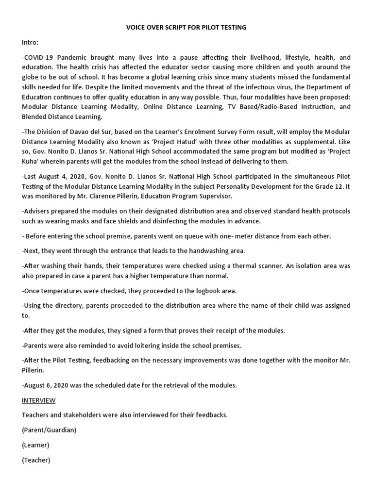 Voice Over Script For Pilot Testing | Download Free PDF | Distance ...