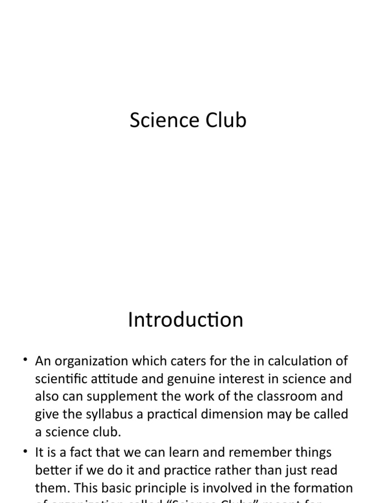 Science Club | PDF | Science | Science Education