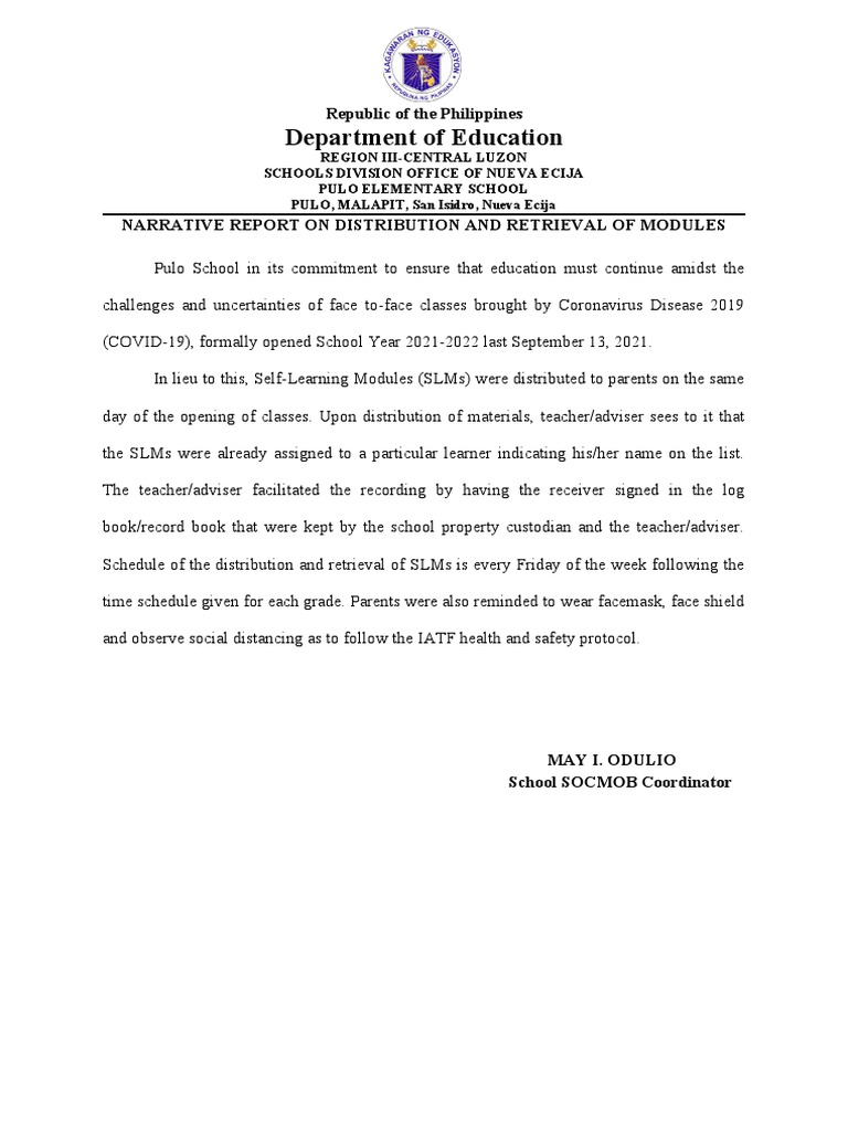 Narrative Distribution and Retrieval of Modules | PDF | Philippines ...