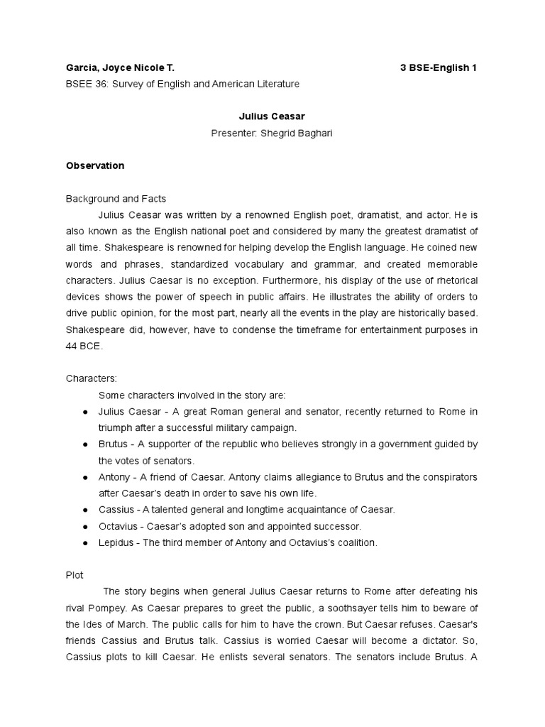 Julius Ceasar - Observation, Interpretation & Reflection | PDF | Julius ...