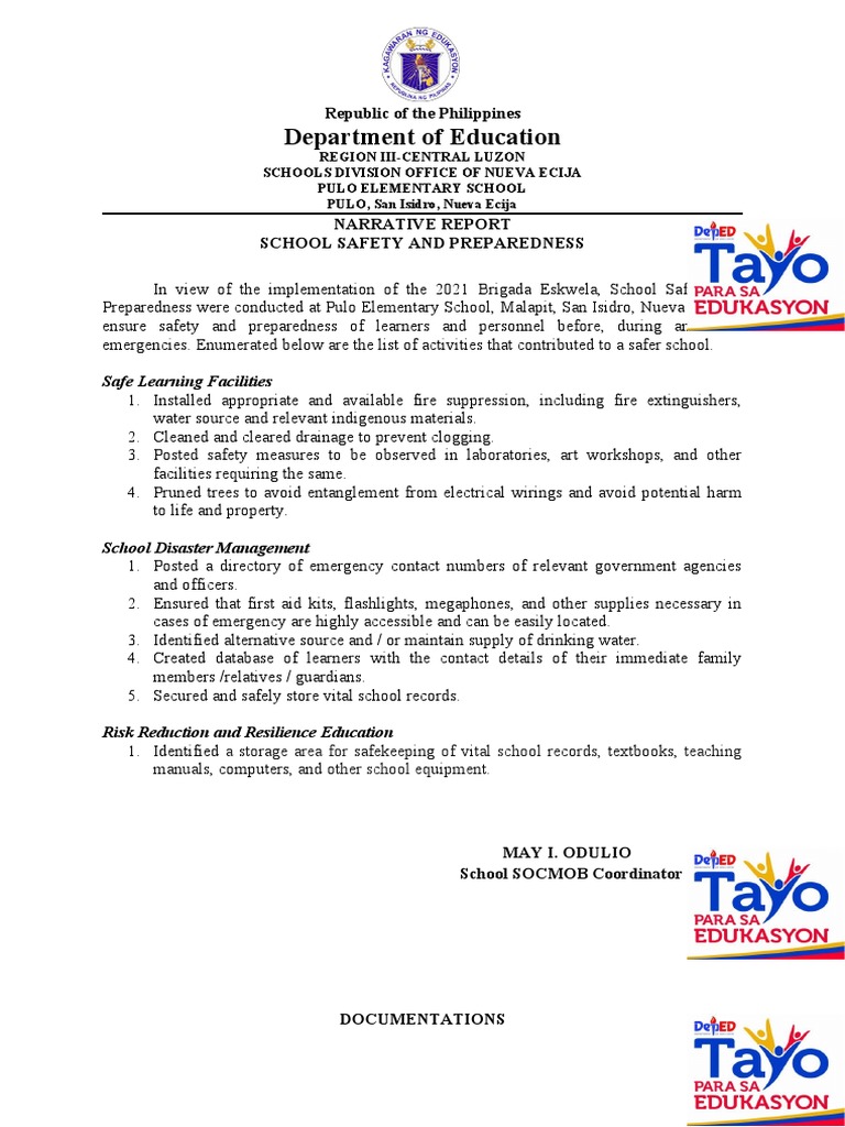 Narrative School Safety and Preparedness | PDF | Emergency Management ...