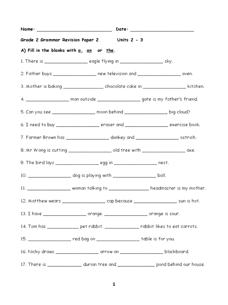 Grade 2 Grammar Revision Paper 2 | PDF