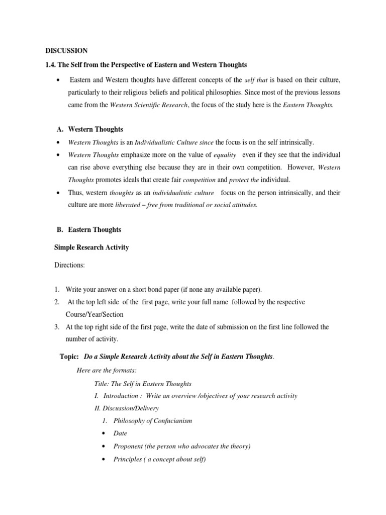 The Self From The Perspective of Eastern and Western Thoughts | PDF ...