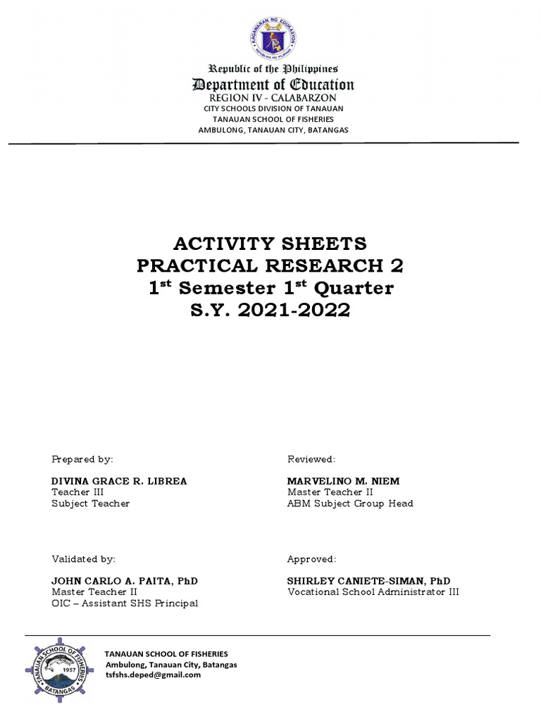 Practical Research 2 Activity Sheets 1st QTR | PDF | Cognition ...