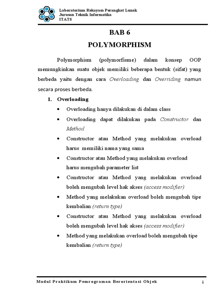 Bab 6 Dan 7 - Polymorphism Dan Encapsulation | PDF