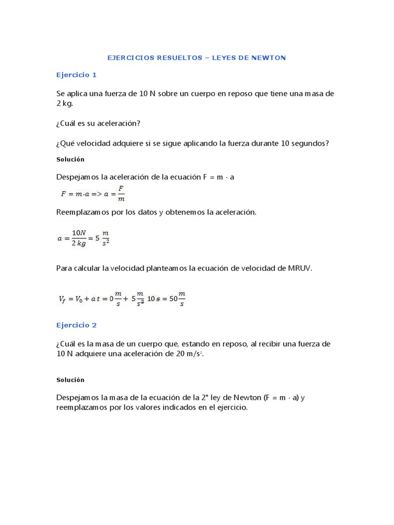 Ejercicios Resueltos: Leyes de Newton | PDF | Fuerza | Las leyes del ...