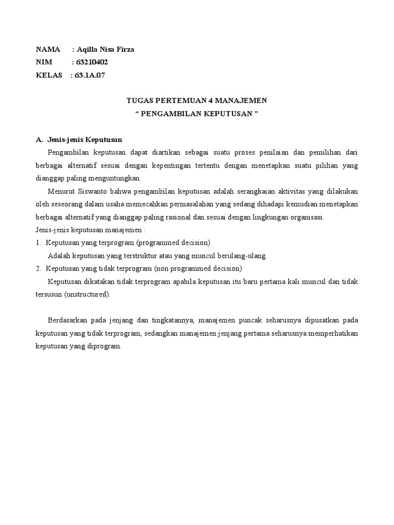 Tugas Pertemuan 4 Manajemen | PDF