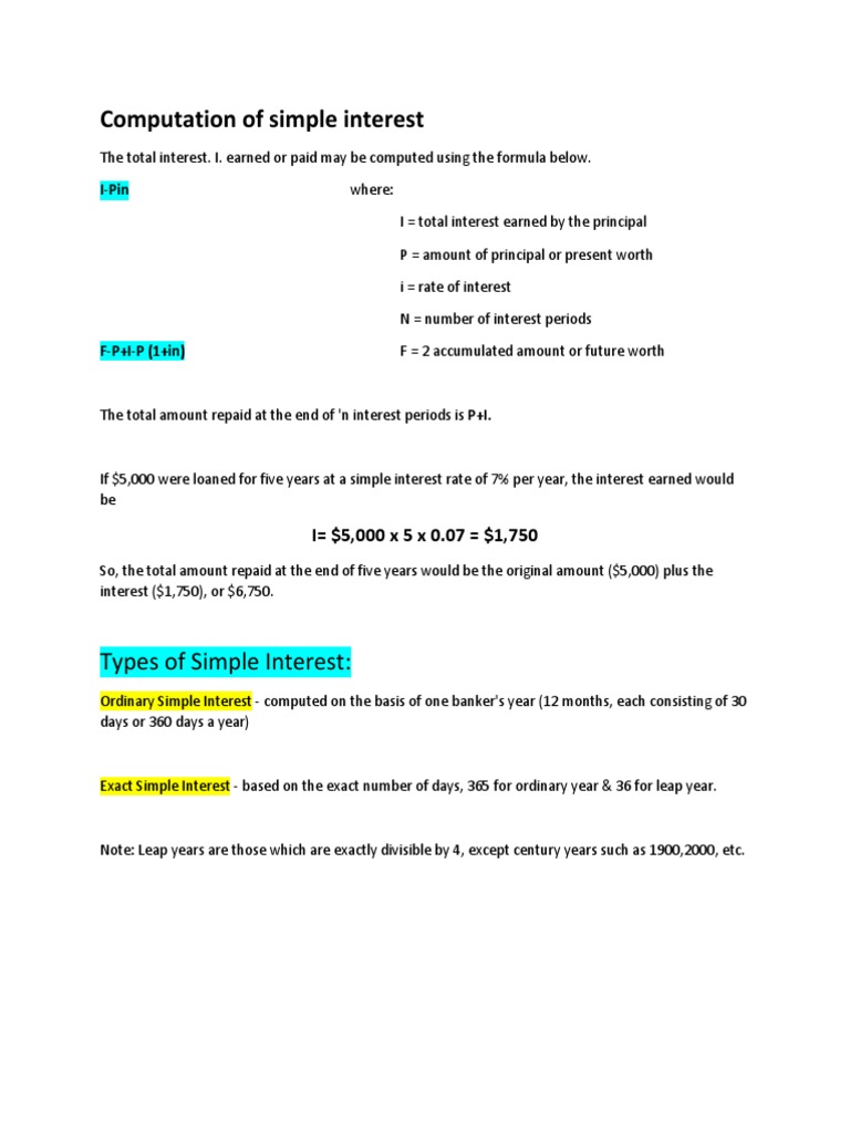 Computation of Simple Interest | PDF | Interest | Compound Interest