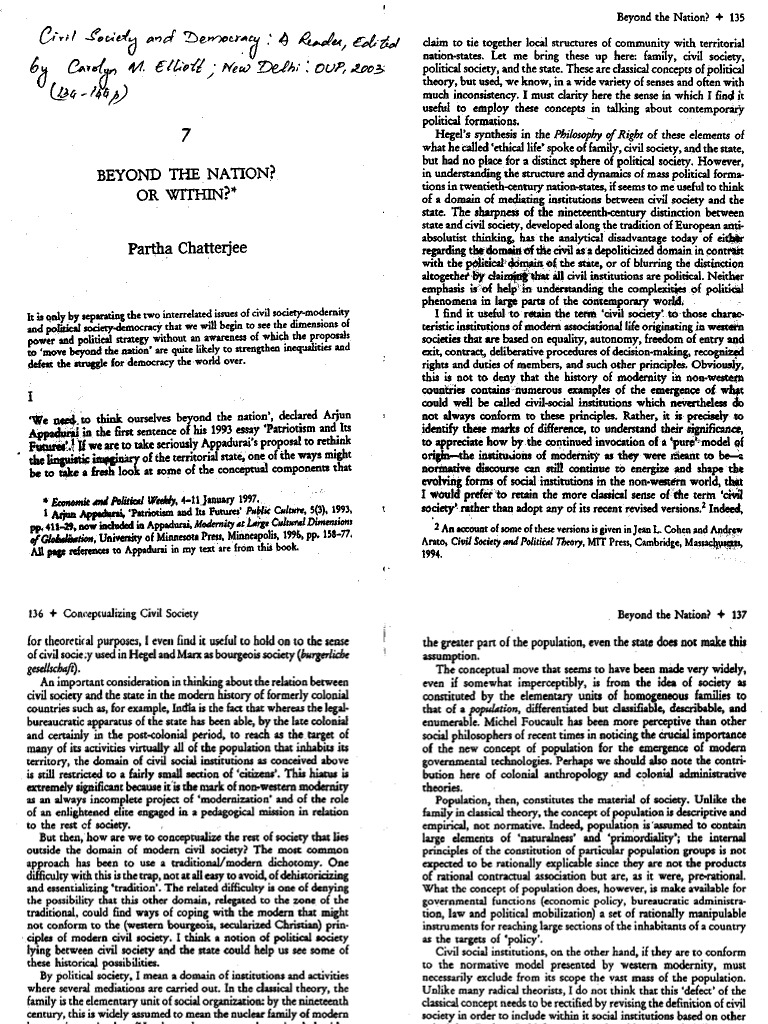 Partha Chatterjee - Beyond The Nation | PDF