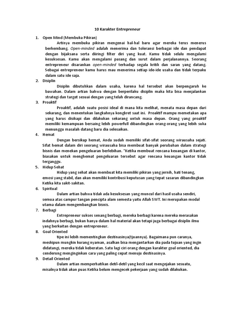 10 Karakter Entrepreneur TGS 2 | PDF