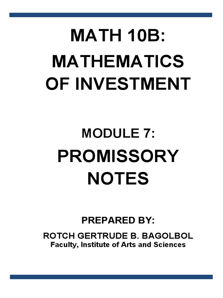 MATH 10B: Mathematics of Investment: Prepared by | PDF | Promissory Note | Interest