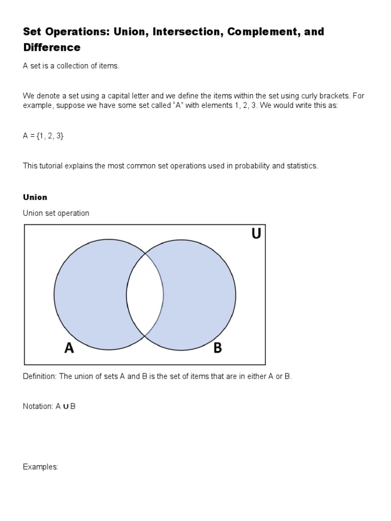 Set Operations: Union, Intersection, Complement, and Difference | PDF | Teaching Methods ...