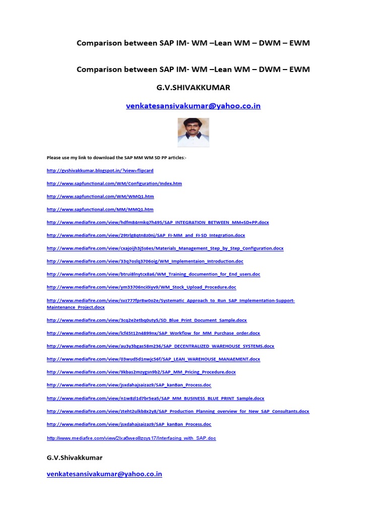 Comparison Between SAP IM - WM - Lean WM - DWM - EWM | PDF | Warehouse ...