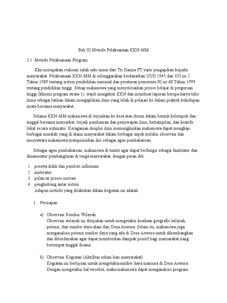 Bab III Metode Pelaksanaan KKN | PDF
