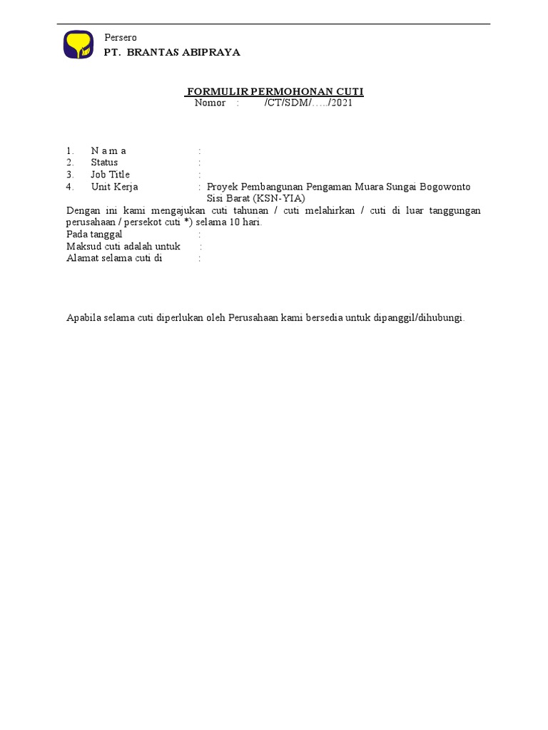 Formulir Pengajuan Cuti Karyawan | PDF