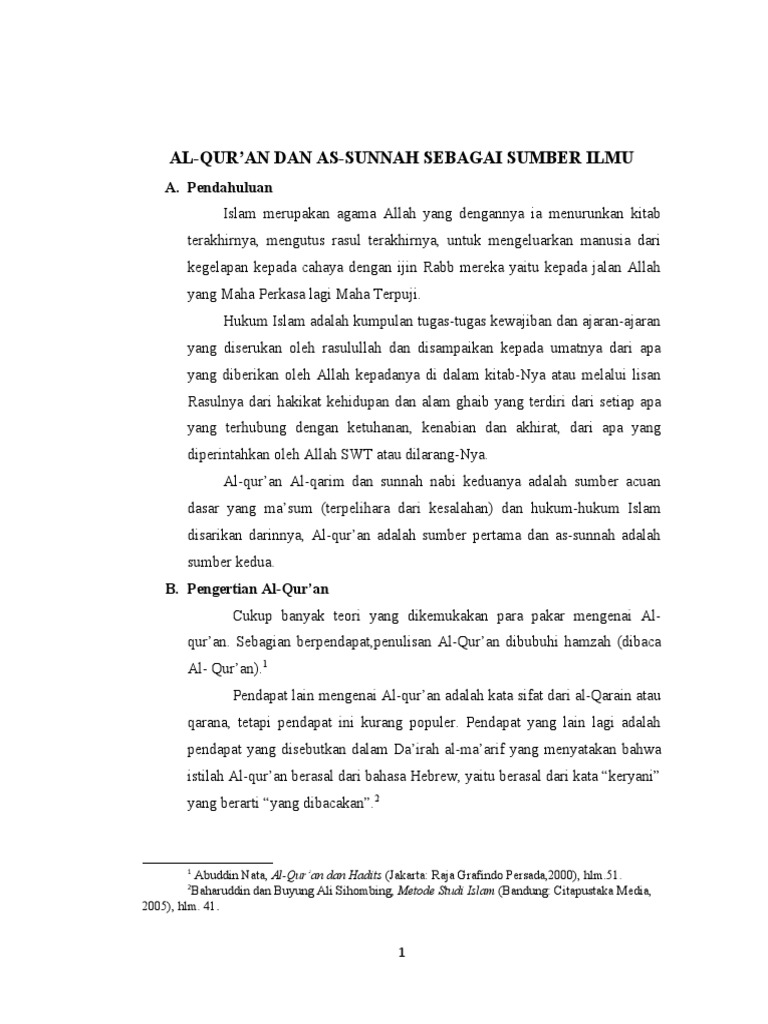 Al-Qur'an dan As-Sunnah: Sumber Ilmu Islam | PDF