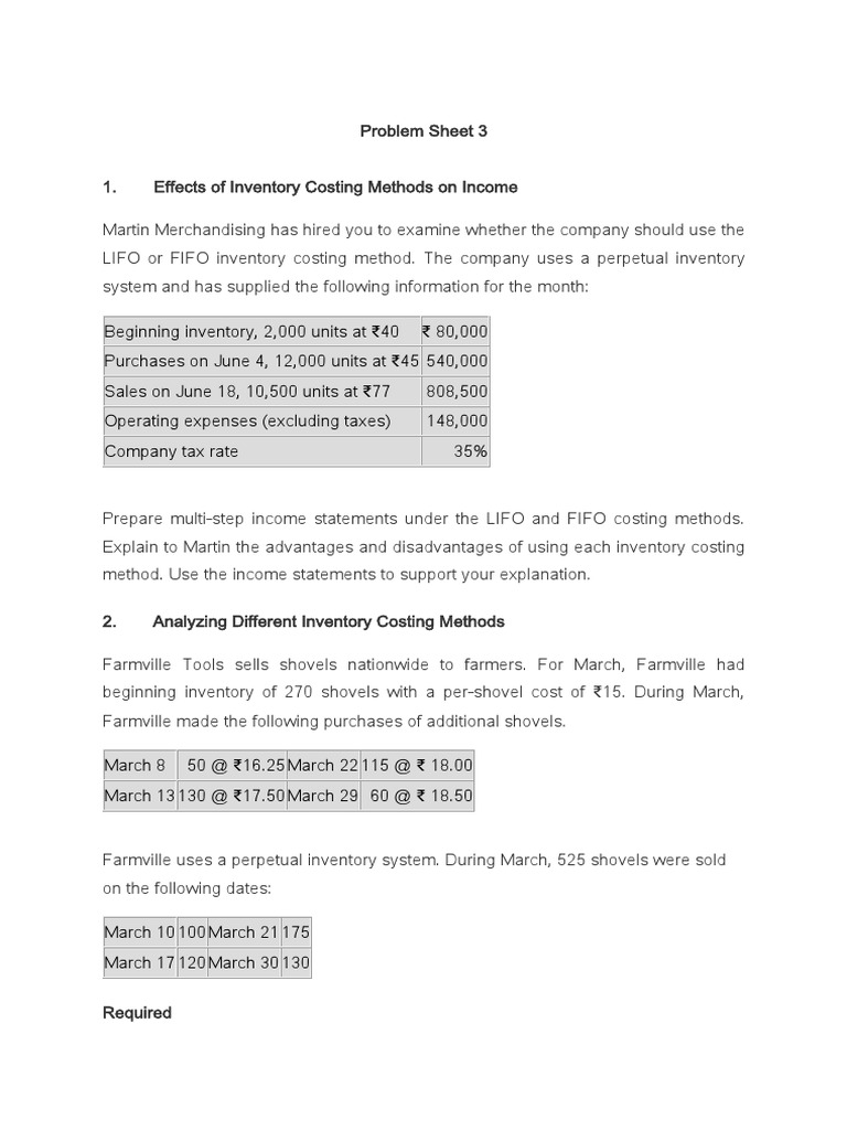 Problem Sheet 3 | PDF | Inventory | Cost Of Goods Sold