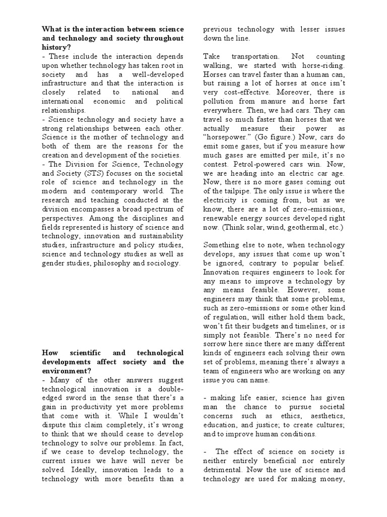 What Is The Interaction Between Science and Technology and Society ...