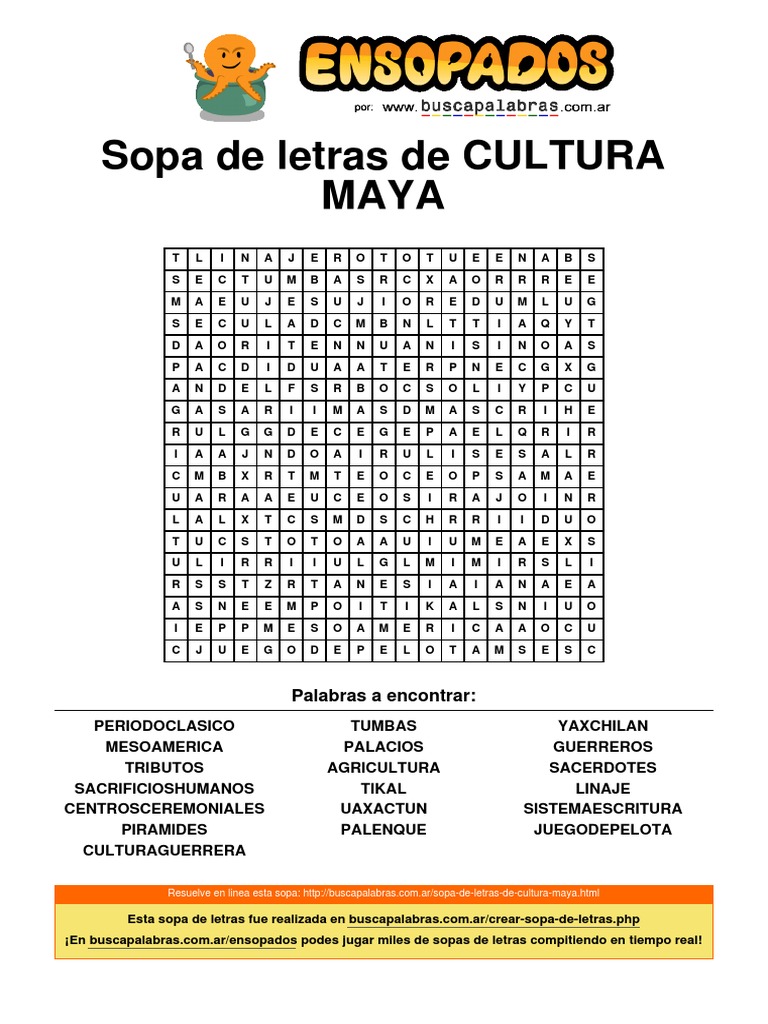 Sopa de Letras sobre la Cultura Maya | PDF | Belice | Mesoamérica
