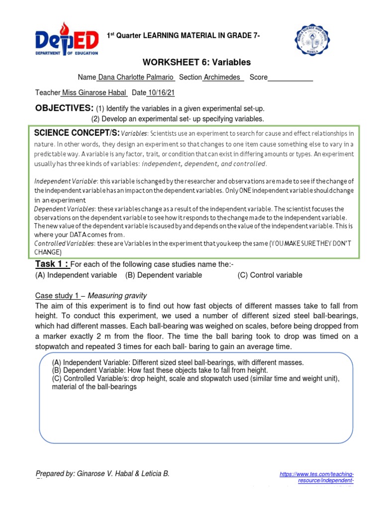 Science Worksheet4 Variables | PDF | Experiment | Dependent And ...