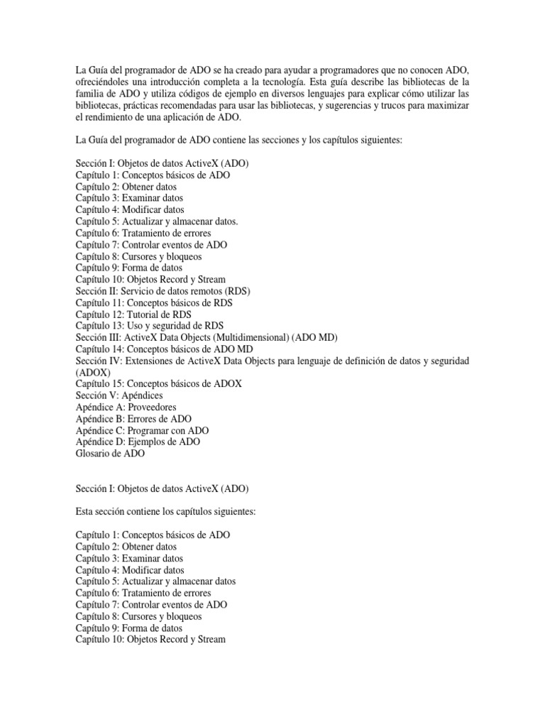 Introducción a ADO: Objetos, operaciones básicas y ejemplo HelloData | PDF | Active X Data ...