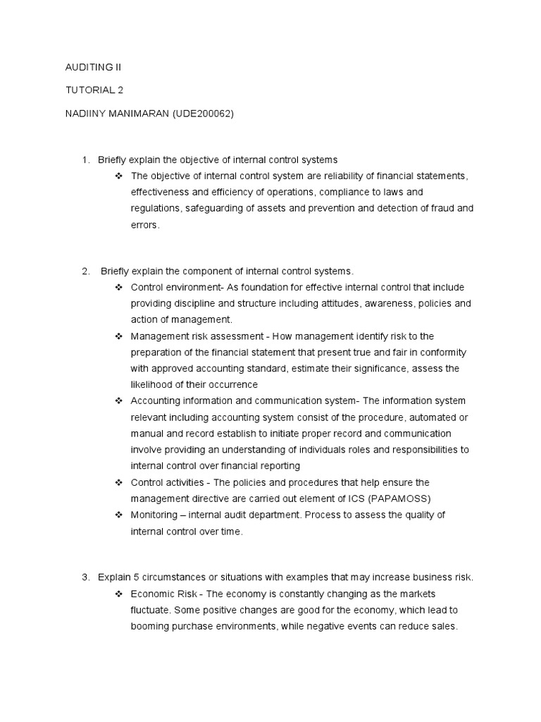 Auditing II Ude200062 Tuto 2 | PDF | Internal Control | Risk