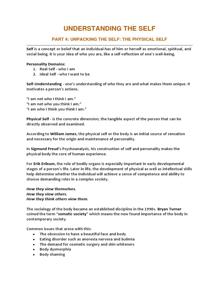 (UTS) Unpacking The Self - Physical Self | PDF | Beauty | Self