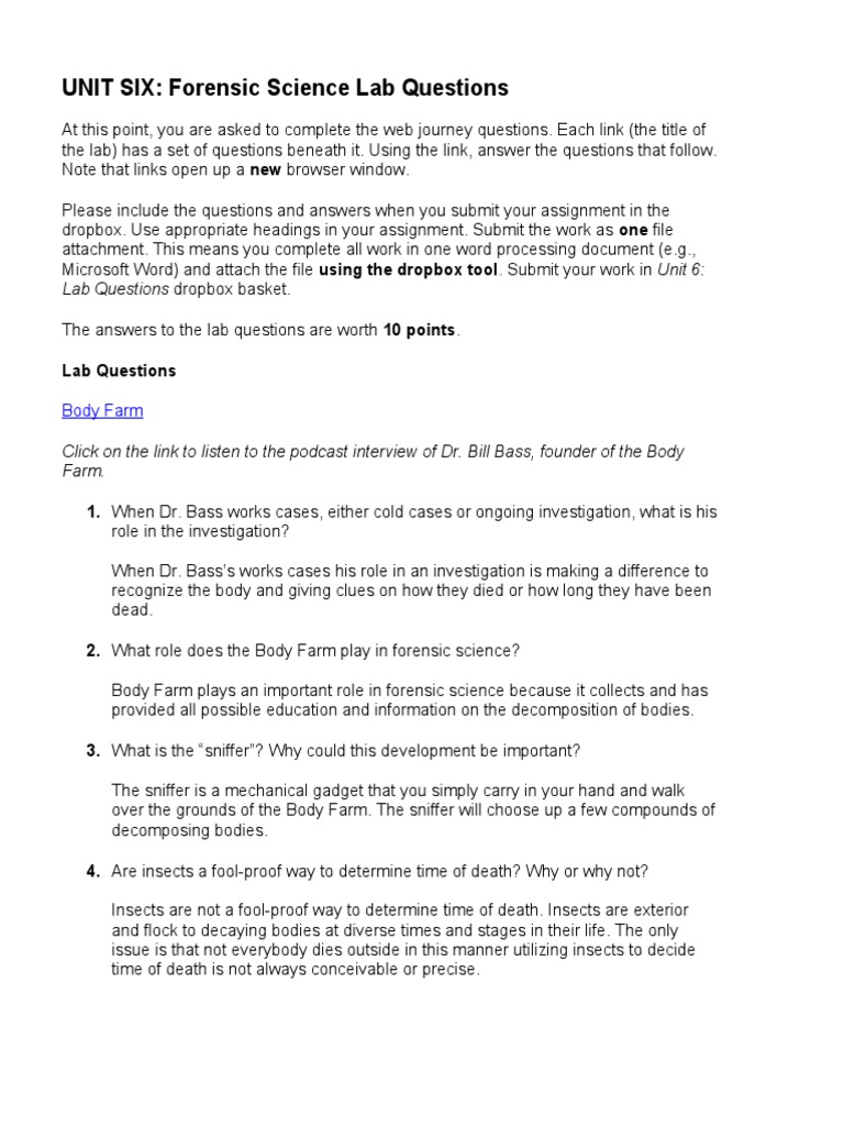 UNIT SIX: Forensic Science Lab Questions | PDF