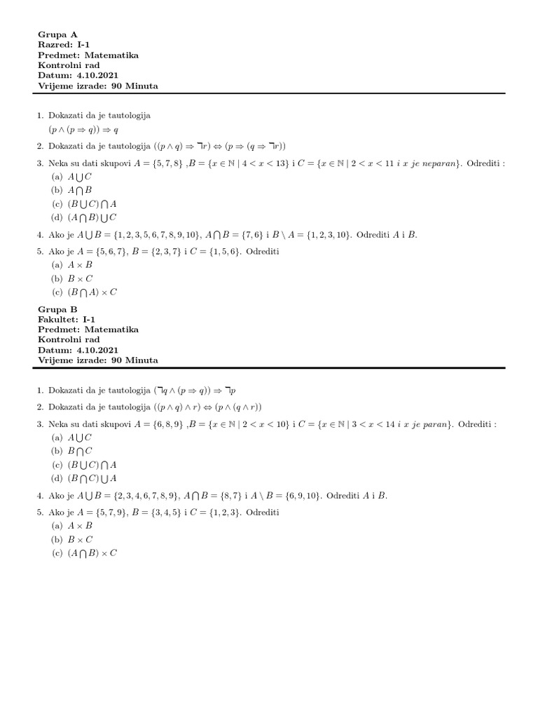 Tautologija I Skupovi | PDF