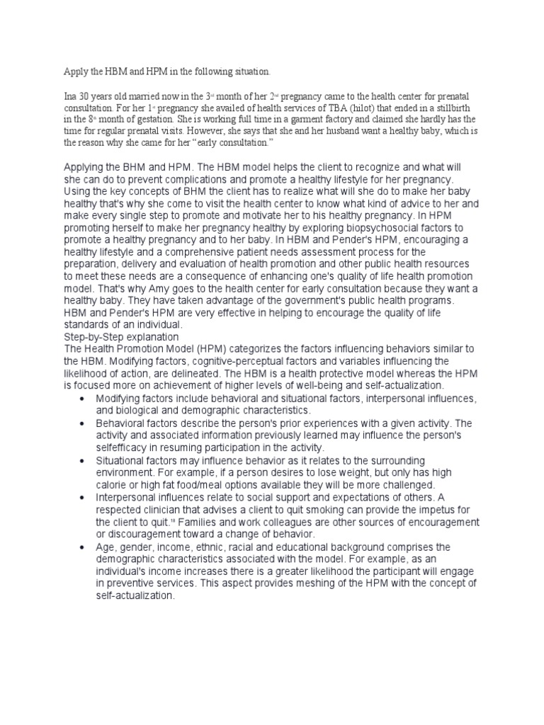 Apply The HBM and HPM in The Following Situation | PDF | Pregnancy | Behavior