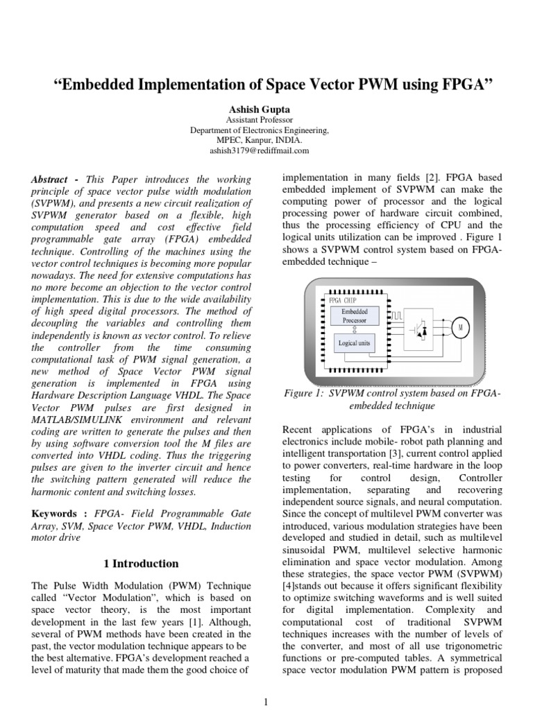 VLP 0401 " Space Vector PWM Using FPGA" | PDF | Field Programmable Gate Array | Power Inverter