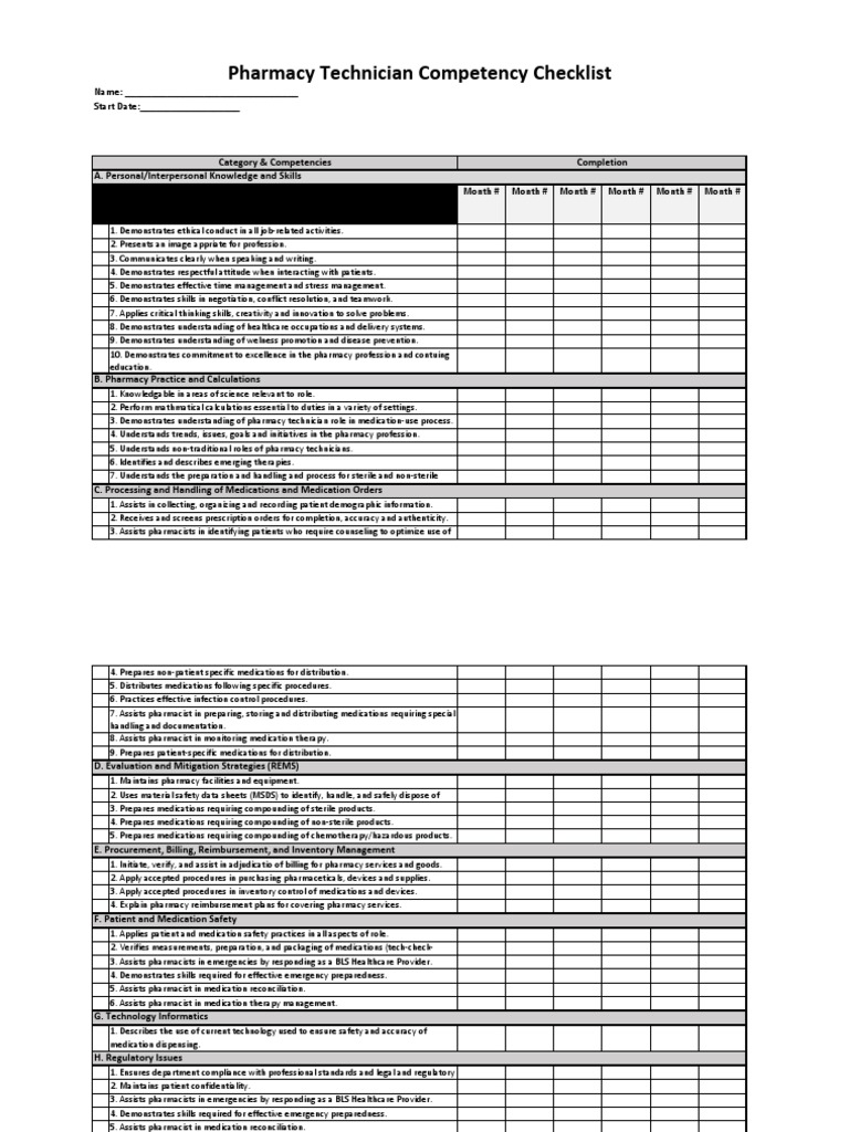 A Comprehensive Pharmacy Technician Competency Checklist | PDF ...