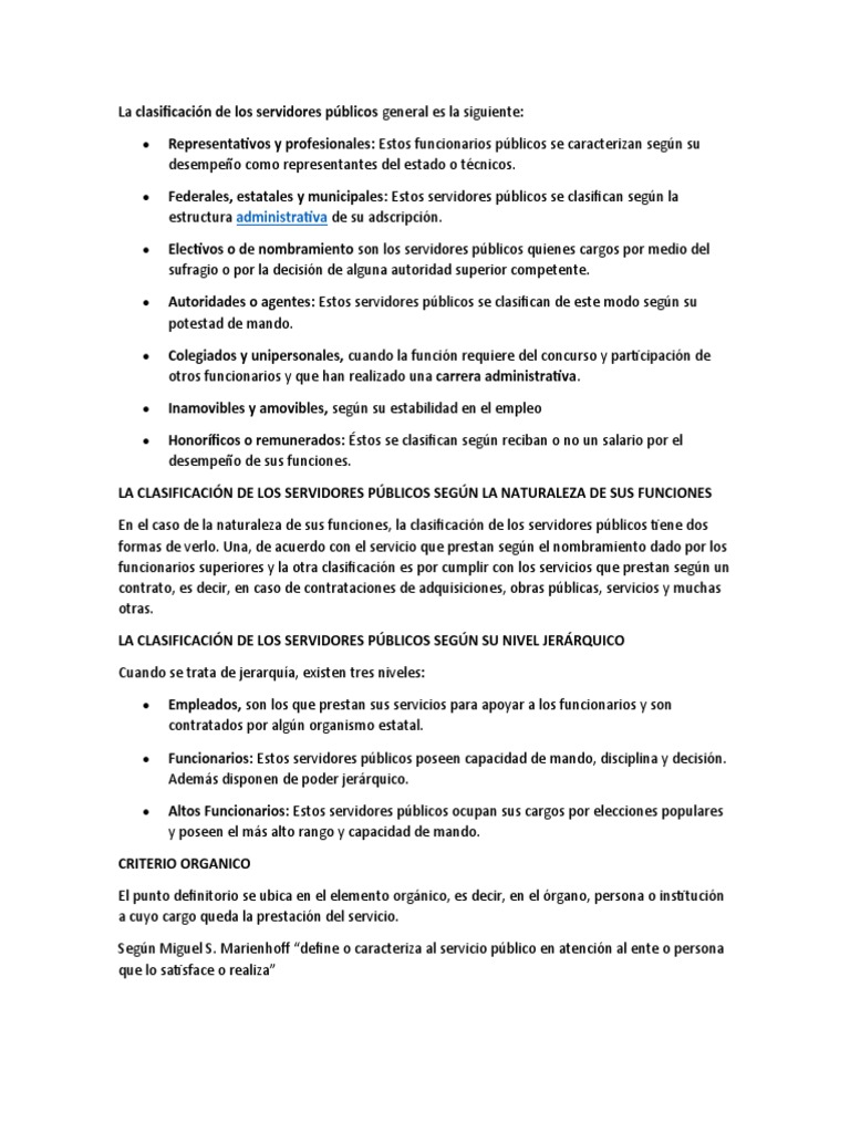 Clasificación de Los Servidores Públicos | PDF | Servicio Civil | Gobierno