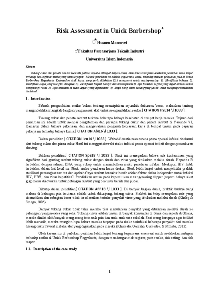 Risk Assessment in Barbershop | PDF