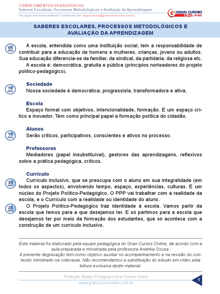 Saberes e Métodos na Educação Escolar | PDF | Pedagogia | Aprendizado