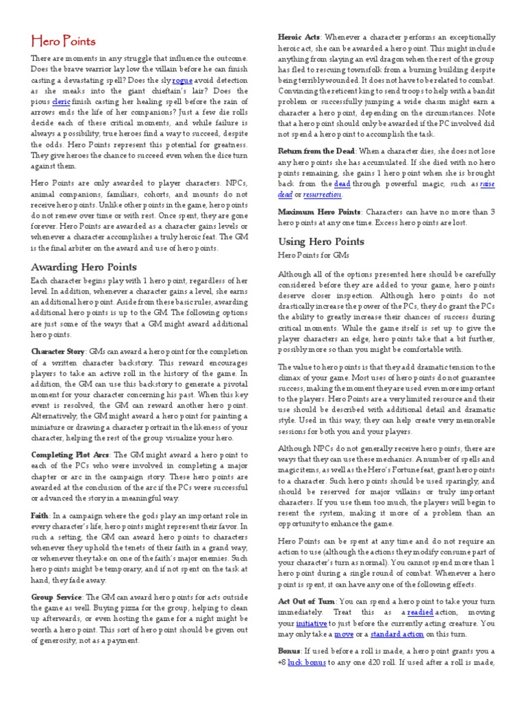 Hero Points | PDF | Hero | Role Playing Games