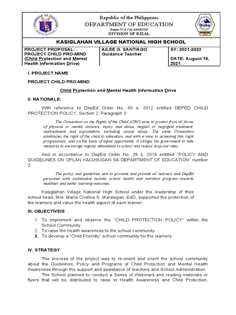 Child Protection and Mental Health Drive | PDF | Child Protection ...
