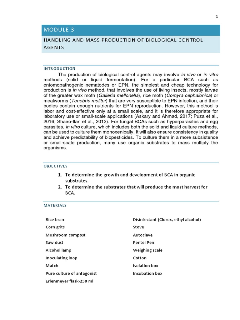 Exercise 3. Handling and Mass Production of Biological Control Agents ...