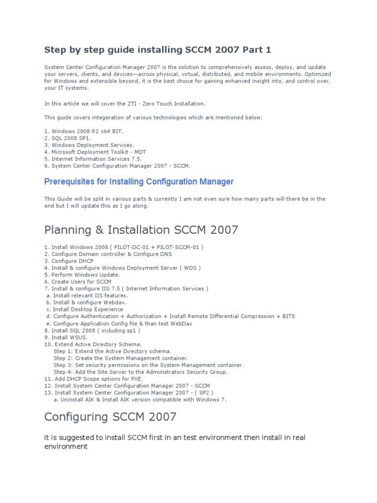 Step by Step Guide Installing SCCM 2007 | PDF | Active Directory | Hyper V