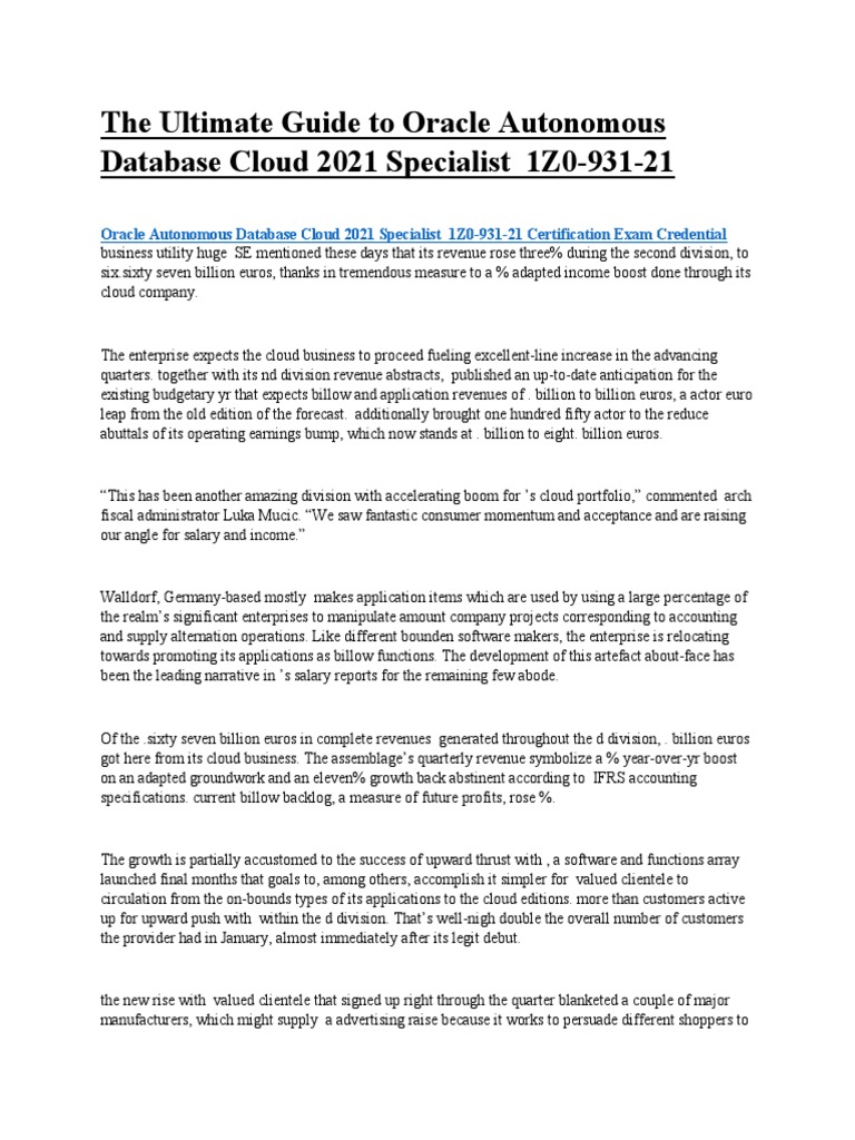 The Ultimate Guide To Oracle Autonomous Database Cloud 2021 Specialist ...
