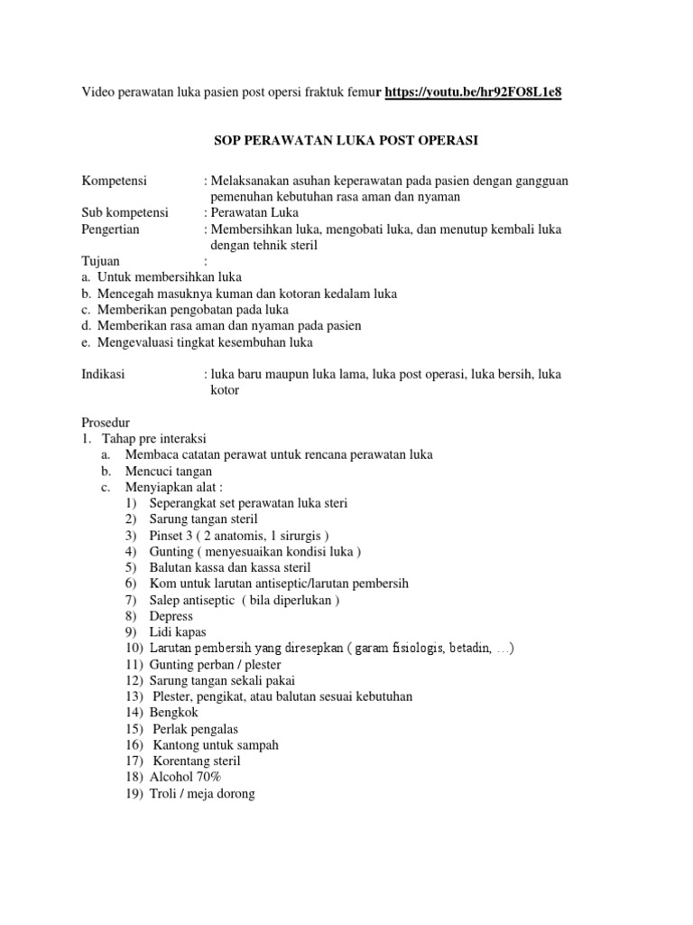 SOP Perawatan Luka Post Operasi | PDF | Griya & Taman