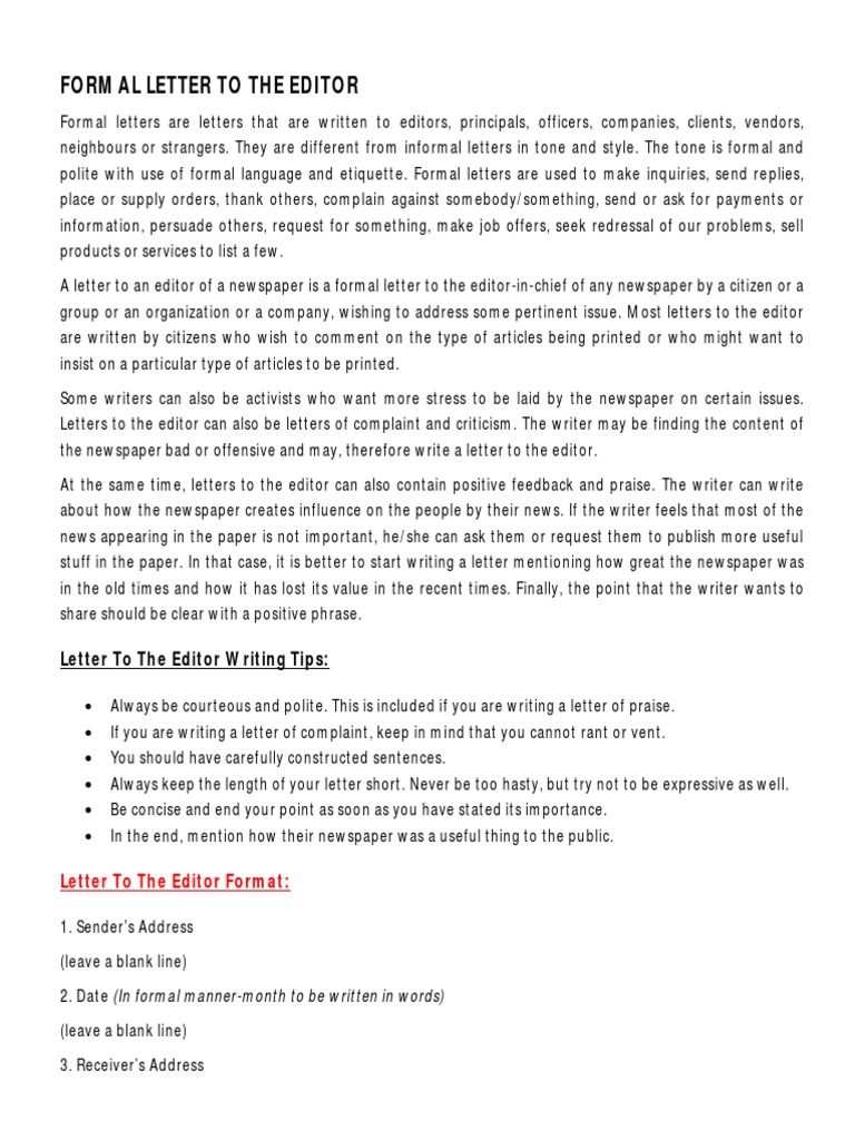 Formal Letter - Letter To The Editor | PDF | Letter To The Editor ...