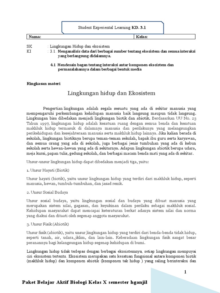 Lembar Kegiatan KD1.1 Kls X PLH | PDF