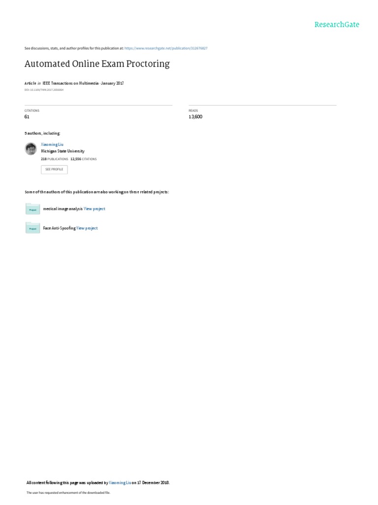 Automated Online Exam Proctoring: IEEE Transactions On Multimedia ...