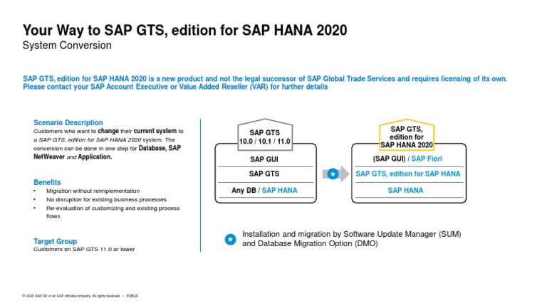 Your Way To SAP GTS, Edition For SAP HANA 2020: System Conversion | PDF